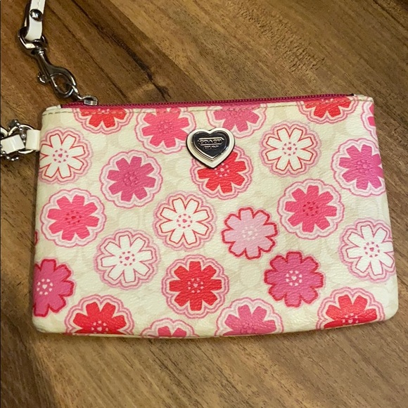 Coach | Bags | Coach Rare White With Pink Flowers Pcv Wristlet | Poshmark